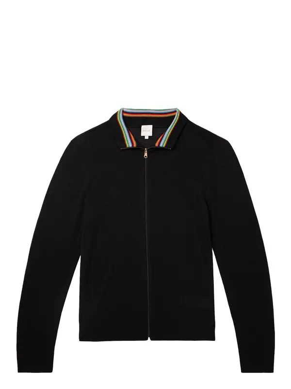 Paul Smith Merino Wool Zip-up Cardigan - Black