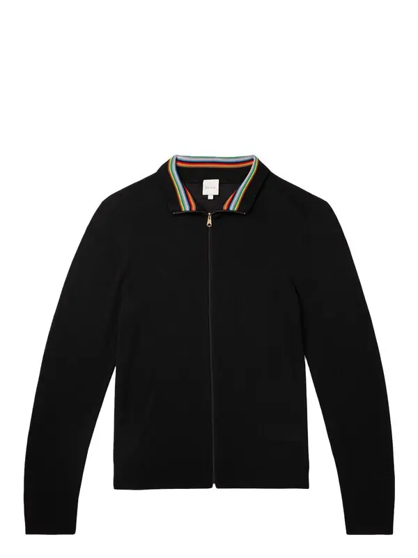 Paul Smith Merino Wool Zip-up Cardigan - Black