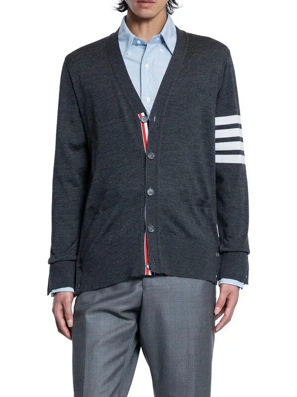 Thom Browne V-neck Merino Wool Cardigan - Grey