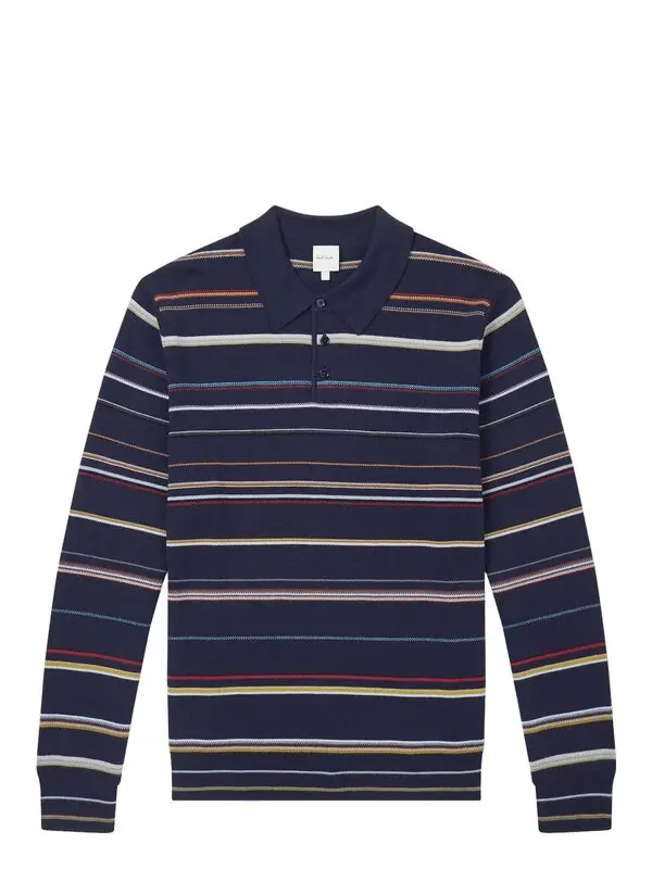 Paul Smith Striped Merino Wool Polo Sweater - Blue