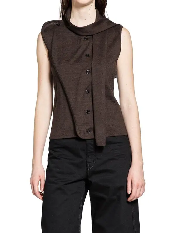 LEMAIRE Asymmetrical Sleeveless Cardigan - Brown