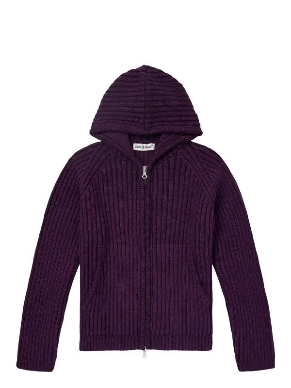 Our Legacy Cropped Ribbed Wool Zip-up Hoodie - Purple