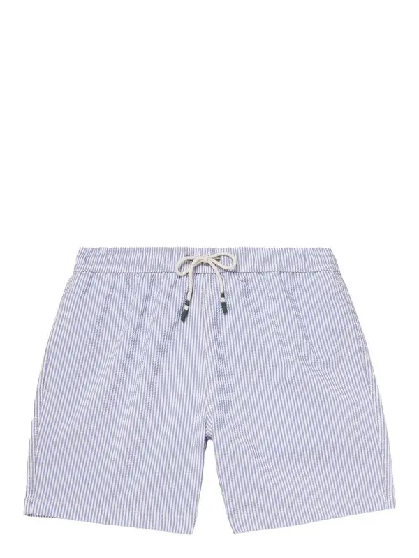 Hartford Slim-fit Striped Seersucker Swim Shorts - Blue
