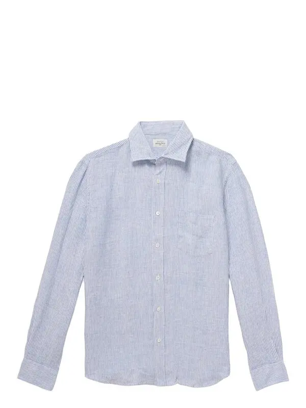 Hartford Paul Striped Linen Shirt - Blue