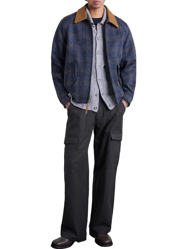 Golden Bear Dunbar Harris Leather-trimmed Checked Wool Jacket - Blue