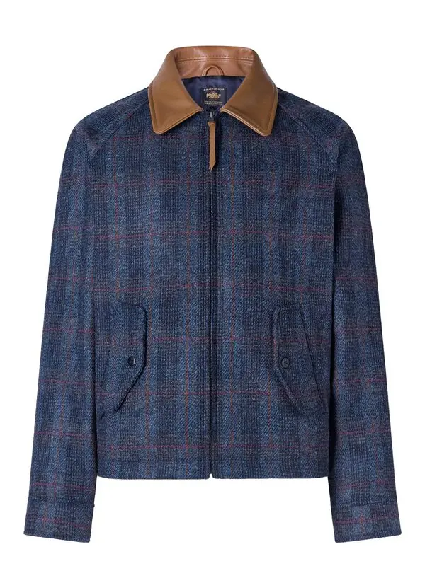 Golden Bear Dunbar Harris Leather-trimmed Checked Wool Jacket - Blue