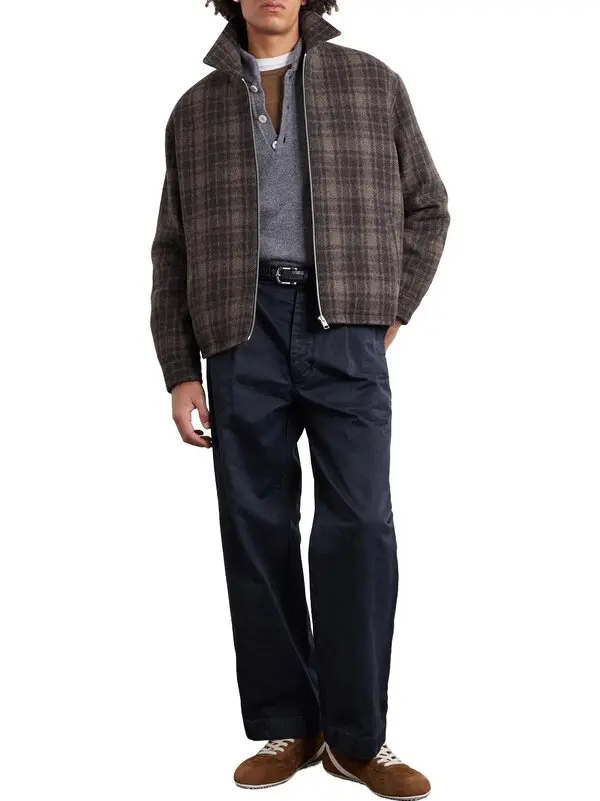 FRAME Padded Checked Virgin Wool-tweed Blouson Jacket - Brown