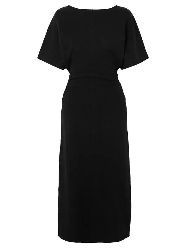 Staud Amelie Ruched Wool-blend Midi Dress - Black