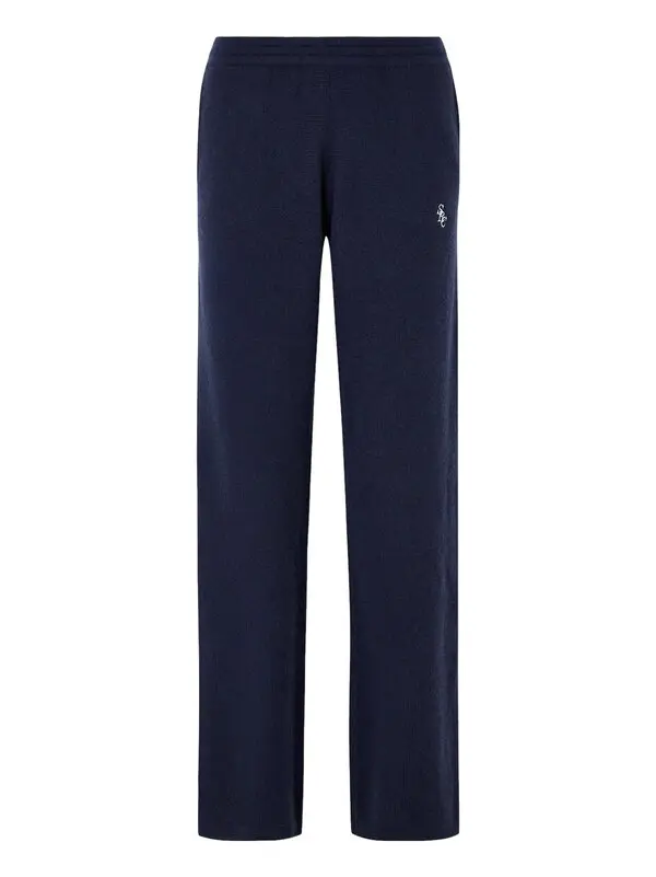 SPORTY & RICH Embroidered Cashmere And Wool-blend Track Pants - Blue