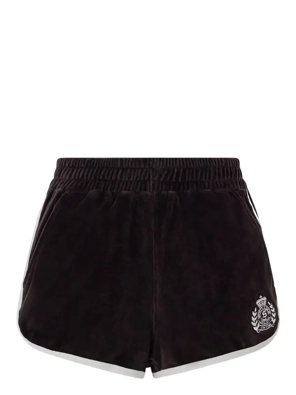 SPORTY & RICH Embroidered Cotton-velour Shorts - Brown