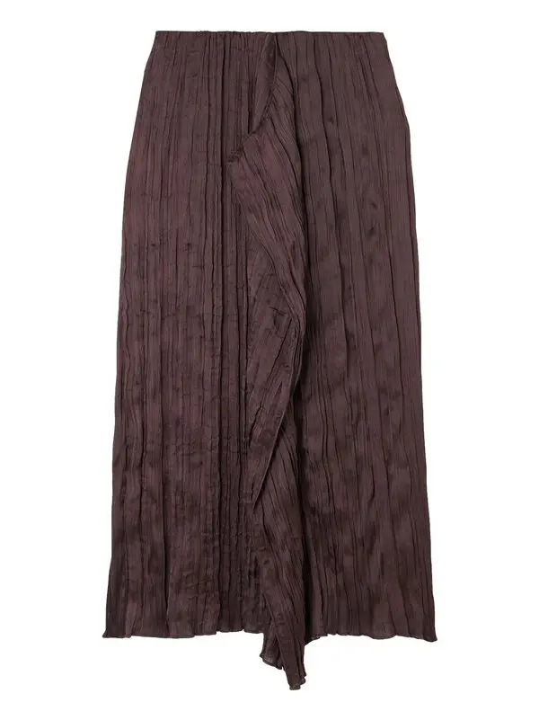 Staud Mai Draped Plissé-satin Midi Skirt - Brown