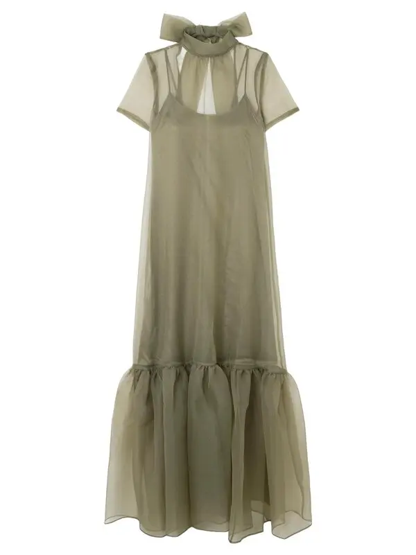 Staud Calluna Ruffled Organza Maxi Dress - Green