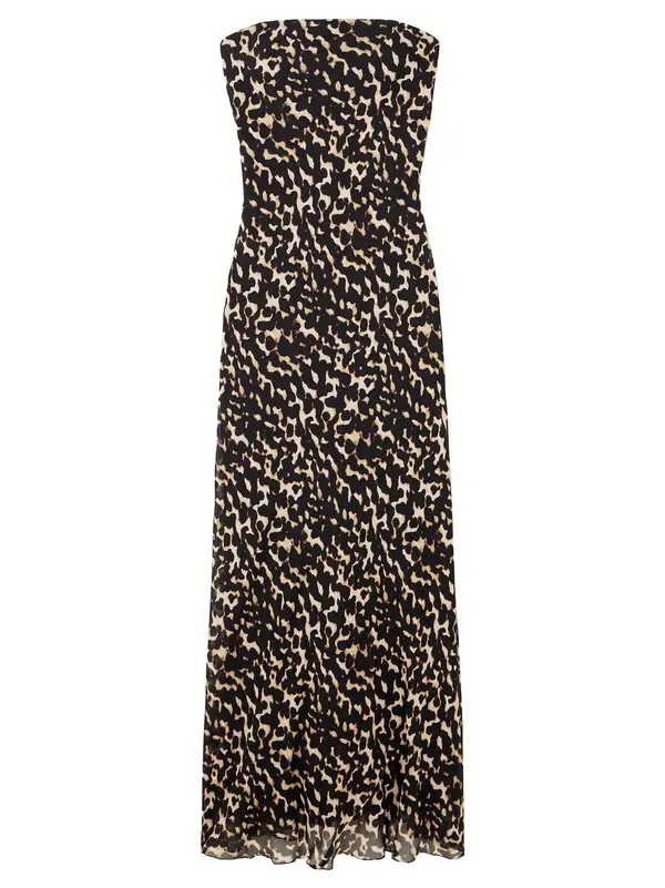 Staud Cassie Strapless Printed Silk Maxi Dress - Brown