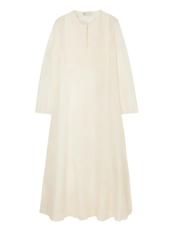 Tory Burch Pleated Linen And Silk-blend Kaftan - Neutrals