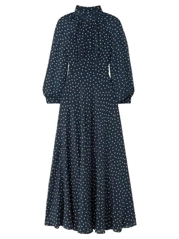Rixo Paige Belted Polka-dot Silk-chiffon Midi Dress - Blue