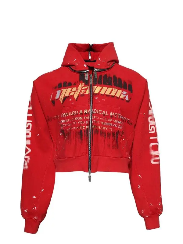 RIVINGTON ROI REBIS Radical Paper Rose Zip Hoodie - Red