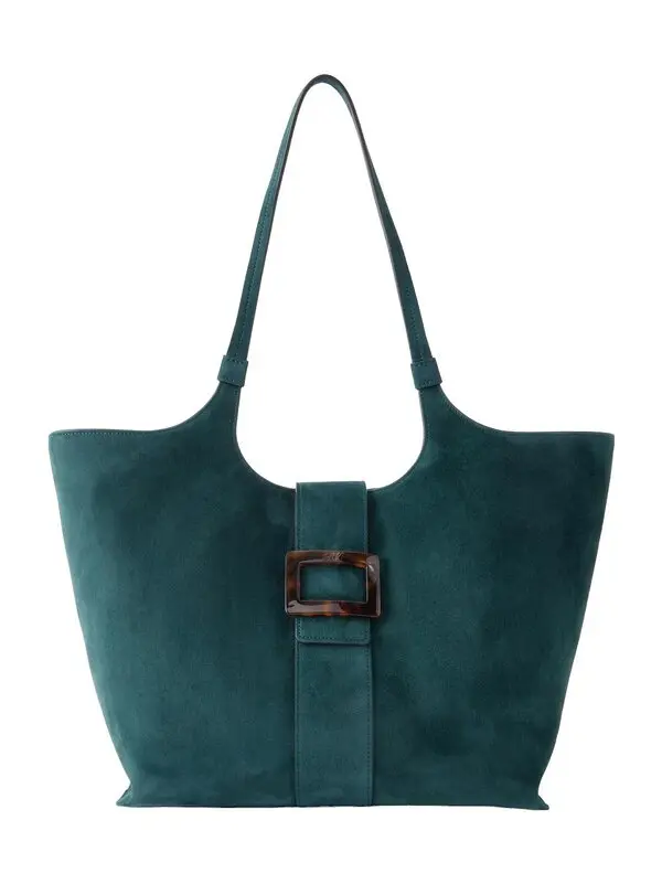 ROGER VIVIER Belle Vivier Medium Buckled Suede Tote - Green