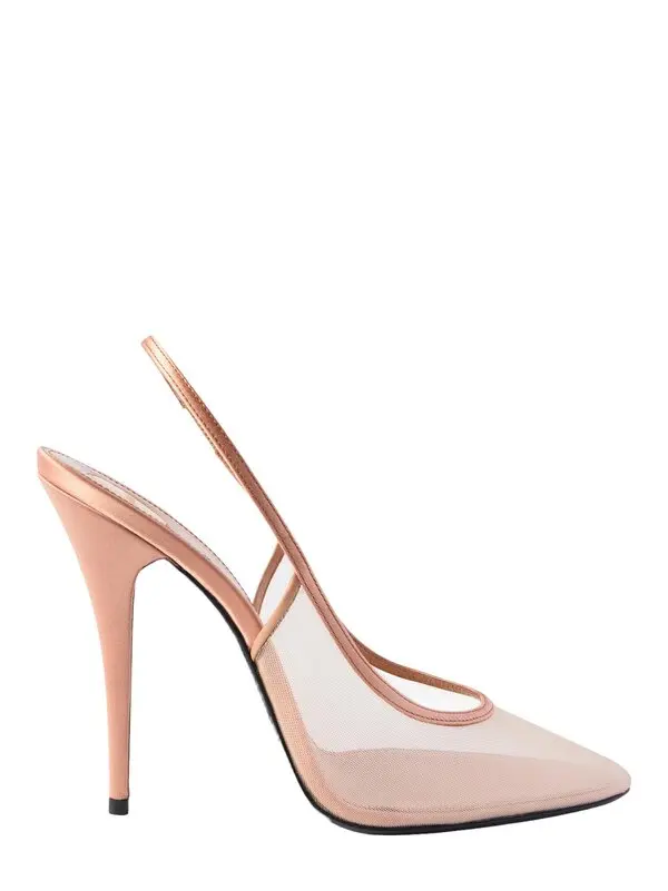Saint Laurent Anita Satin-trimmed Mesh Slingback Pumps - Neutrals