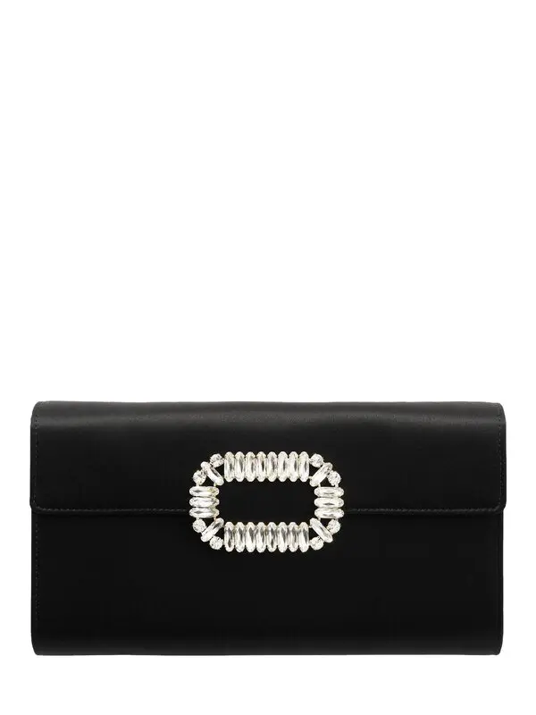 ROGER VIVIER Pilgrim Crystal-embellished Satin Clutch - Black