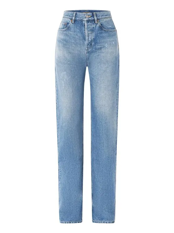 Saint Laurent Distressed High-rise Straight-leg Jeans - Blue