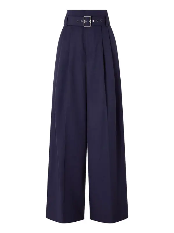 Ralph Lauren Belted Pleated Wool-twill Wide-leg Pants - Blue