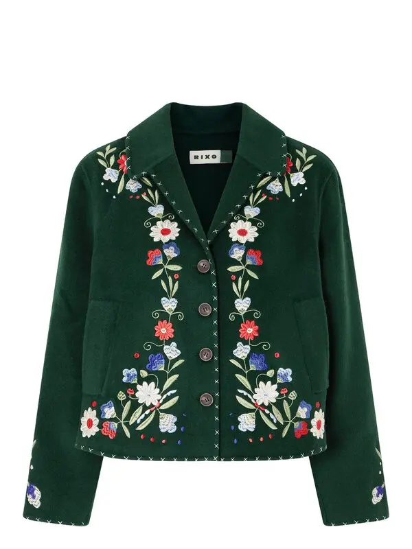 Rixo Jude Embroidered Wool-blend Felt Jacket - Green