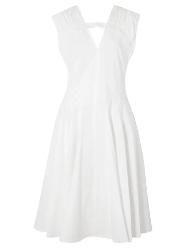Proenza Schouler Ruched Paneled Cotton-blend Poplin Midi Dress - White