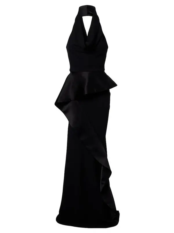 Maticevski Halterneck Peplum Satin Gown - Black
