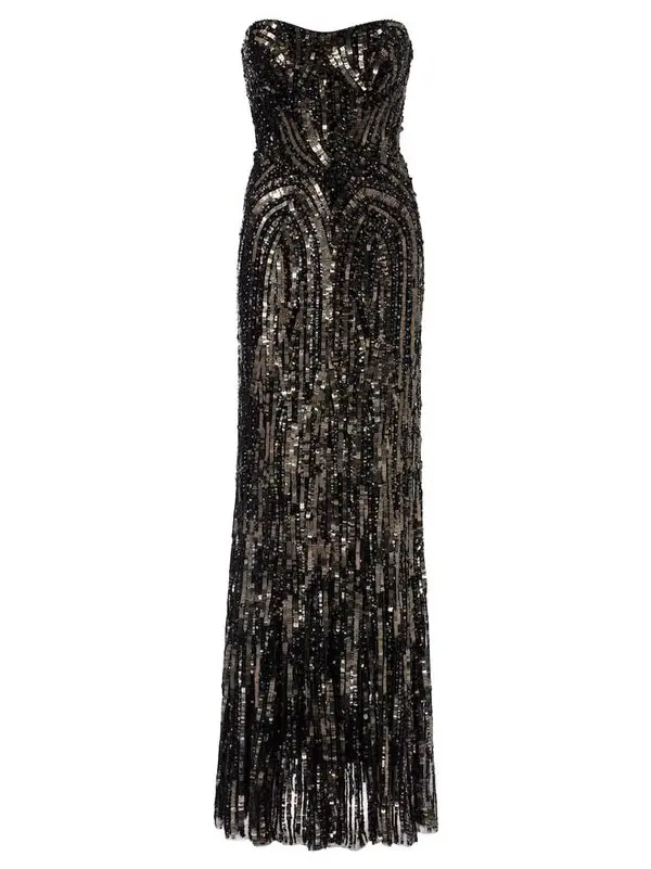 Jenny Packham Embellished Bustier Gown - Black