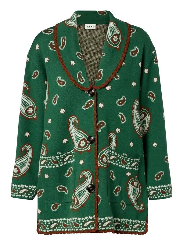 Rixo Morla Paisley Wool And Cotton Cardigan - Green