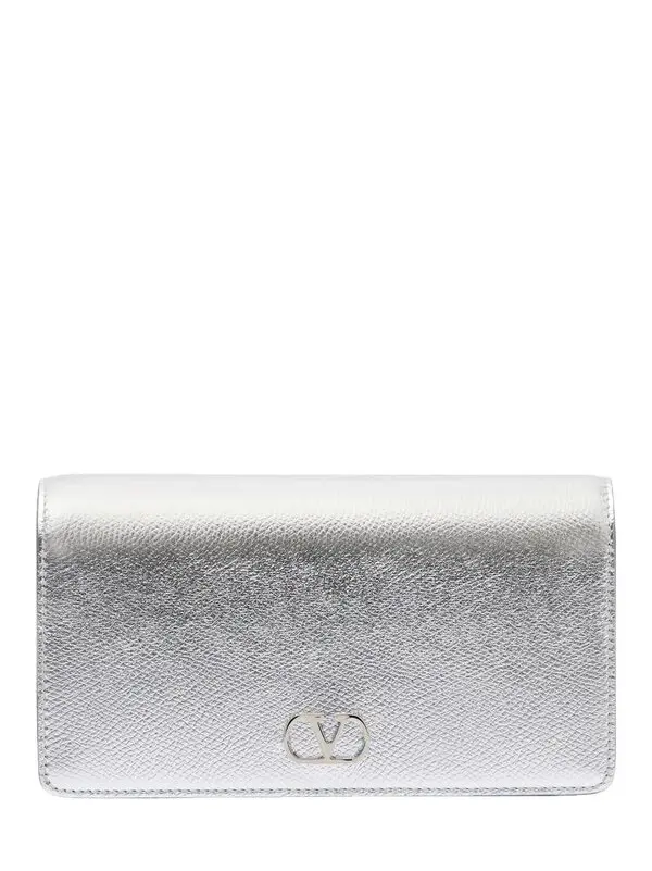 Valentino Garavani Vlogo Mini Metallic Leather Clutch - Silver