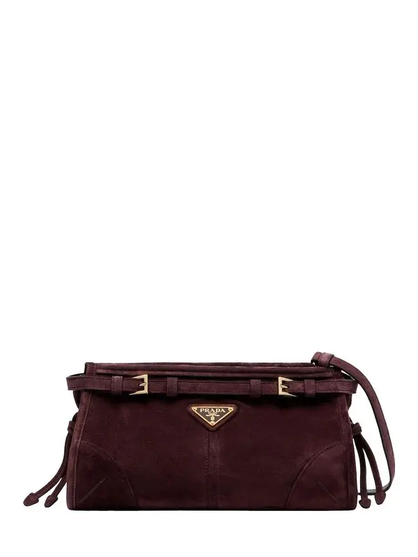 Prada Small Suede Shoulder Bag - Burgundy