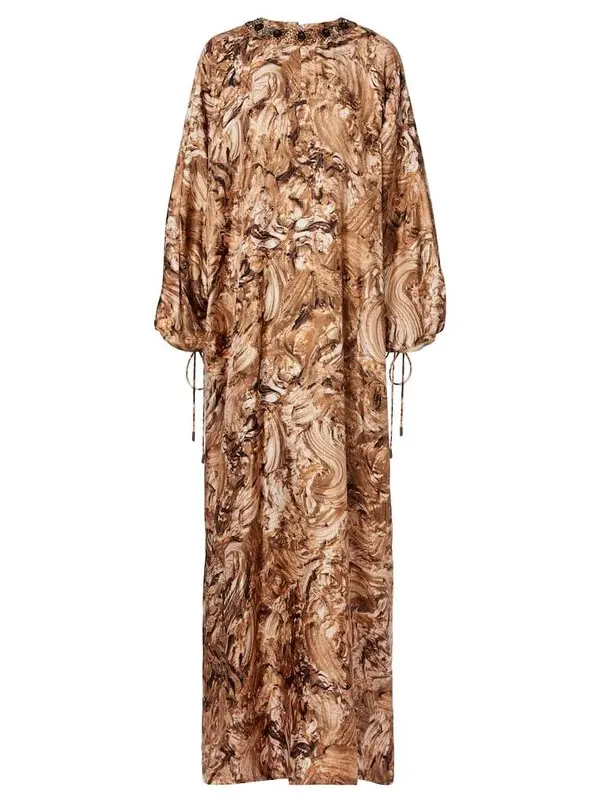 Max Mara Maroso Embellished Silk Maxi Dress - Gold