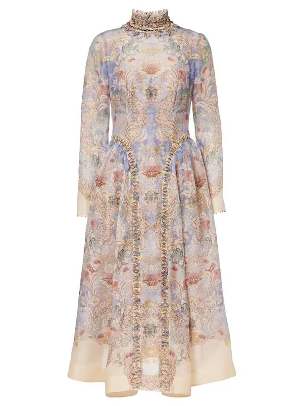 Zimmermann Rebellion Linen And Silk Midi Dress - Multicoloured