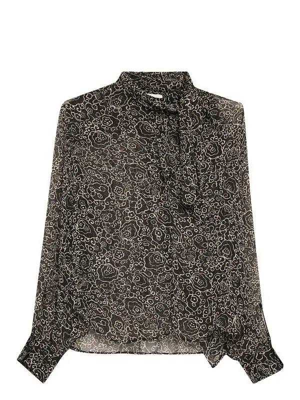 Isabel Marant Leona Printed Tie-neck Blouse - Black/ecru