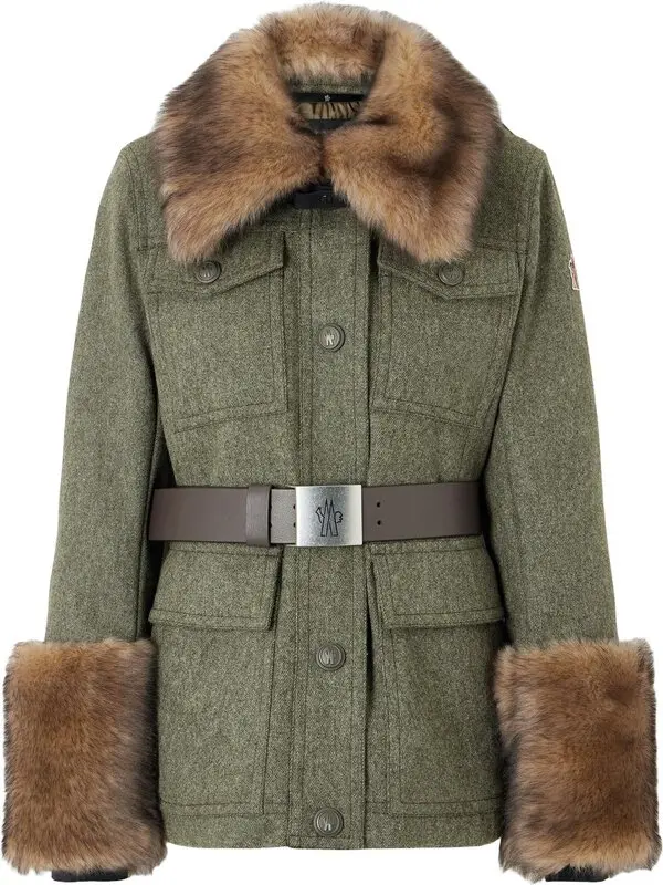 Moncler Devez Shearling-trimmed Wool-gabardine Ski Jacket - Green