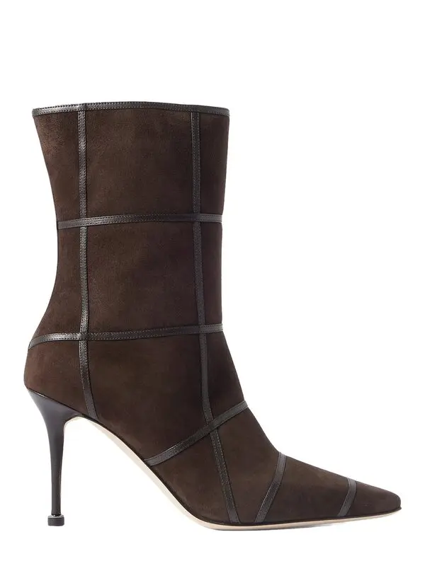 Manolo Blahnik Trulonapla 90 Leather-trimmed Suede Ankle Boots - Brown