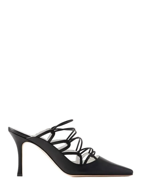 Manolo Blahnik Netas 90 Leather Mules - Black