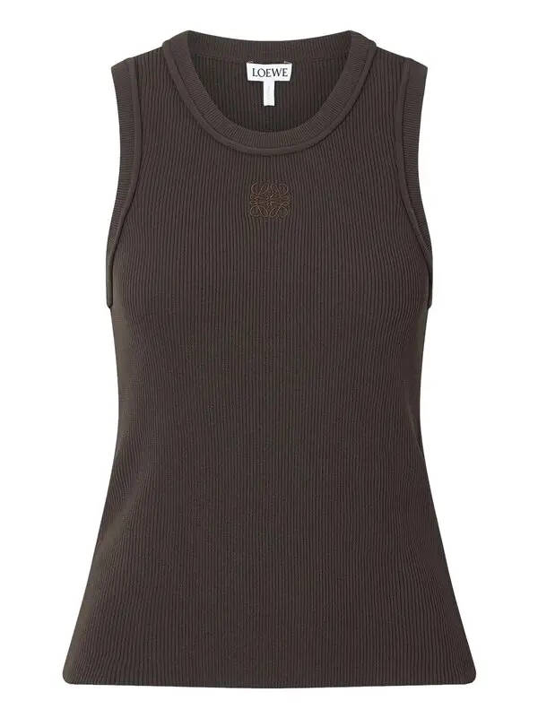 Loewe Anagram Embroidered Ribbed-knit Tank - Brown