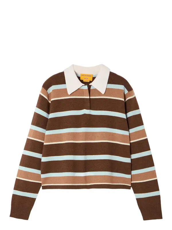 Guest In Residence Cropped Striped Cashmere Polo Sweater - Brown