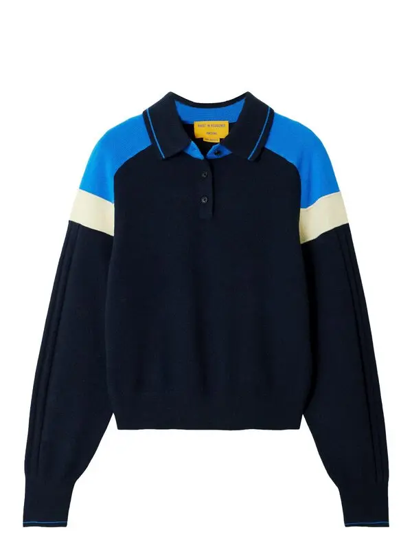 Guest In Residence Alpine Collegiate Color-block Cashmere Polo Sweater - Blue