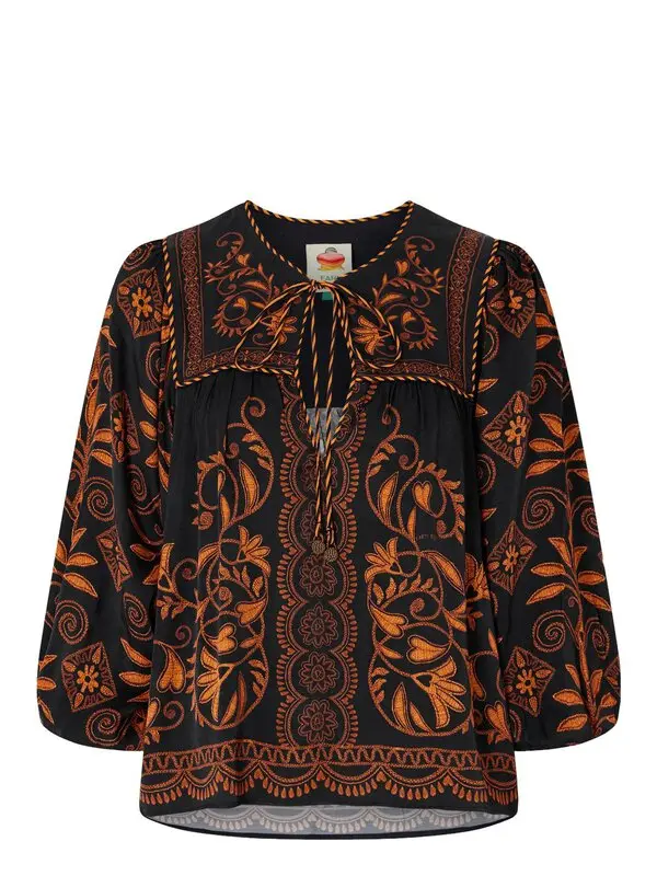 Farm Rio Cornely Ainika Printed Voile Blouse - Black