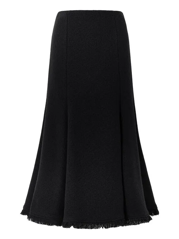 Gabriela Hearst Patterson Frayed Wool And Cashmere-blend Midi Skirt - Black
