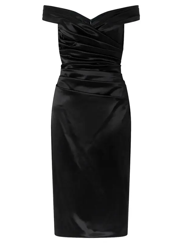 Dolce & Gabbana Off-the-shoulder Draped Satin Midi Dress - Black
