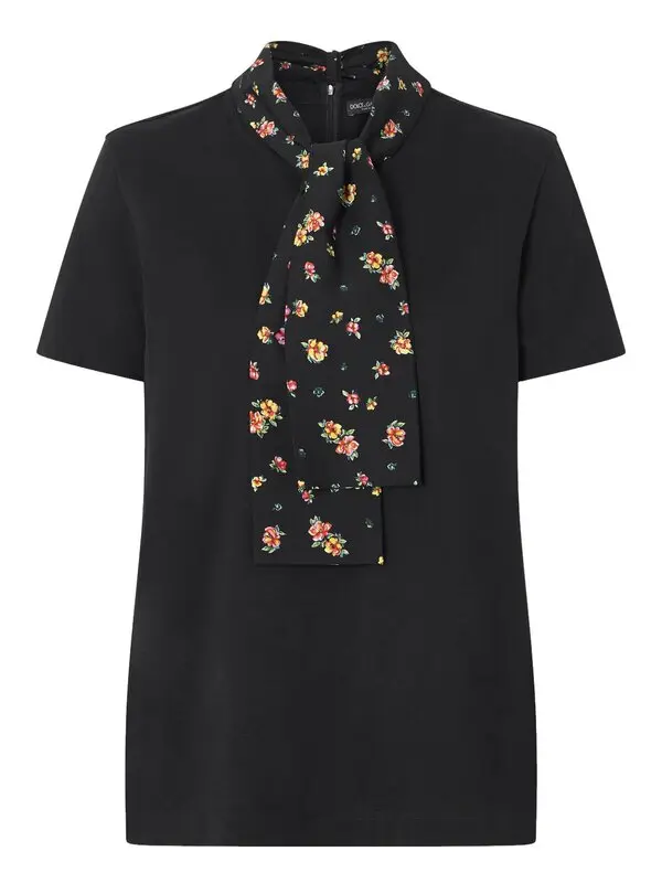 Dolce & Gabbana Scarf-detailed Cotton-blend Jersey T-shirt - Black