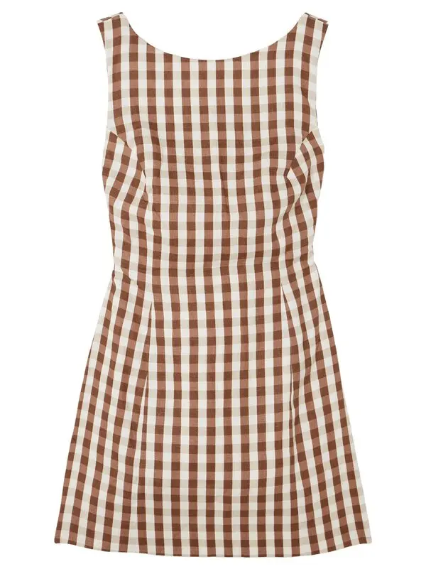 Faithfull The Brand Sofia Tie-detailed Gingham Linen Mini Dress - Brown