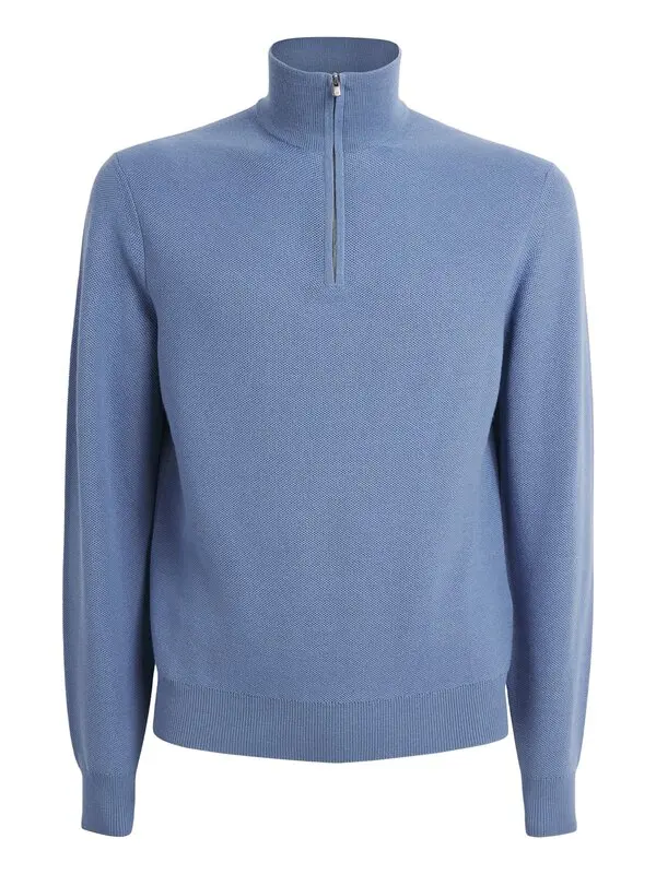 Ralph Lauren Purple Label Wool Quarter-zip Sweater - Blue