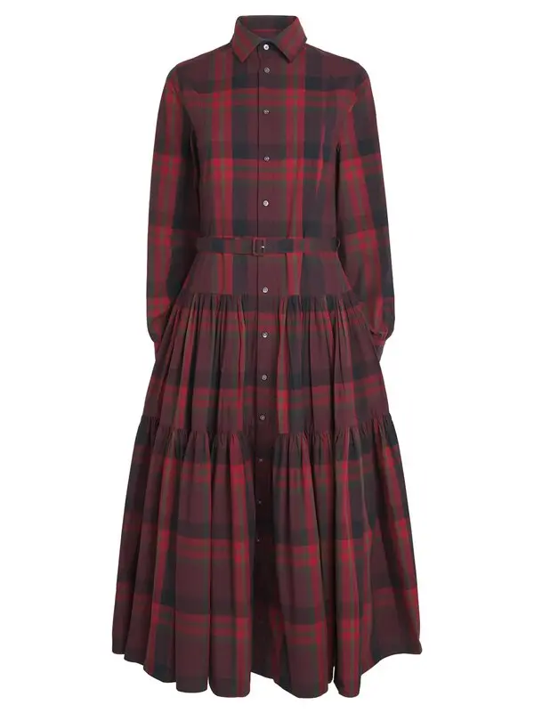 Polo Ralph Lauren Cotton Check Midi Shirt Dress - Red