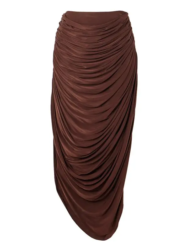 DANIELLE FRANKEL Vivienne Gathered Stretch Satin-jersey Midi Skirt - Brown
