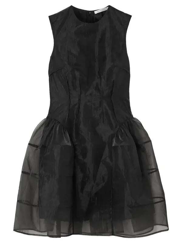 Cecilie Bahnsen Claudie Gathered Paneled Organza And Satin Mini Dress - Black